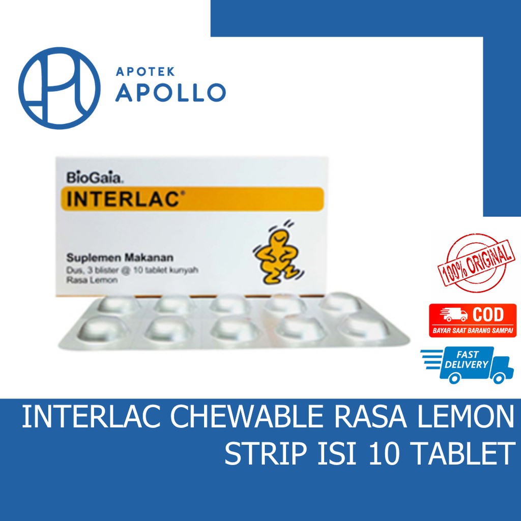 Jual INTERLAC CHEWABLE STRIP 10 TABLET RASA LEMON STRAWBERRY | Shopee ...