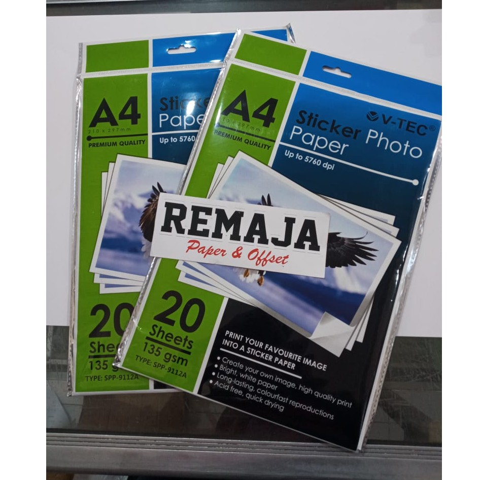 Jual Sticker / stiker glossy Photo Paper V-TEC 135gr A4/pack isi ...