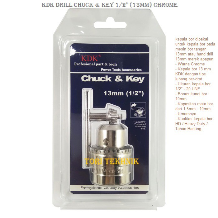 Jual KEPALA BOR KDK DRILL CHUCK & KEY 1/2" (13MM) CHROME | Shopee Indonesia