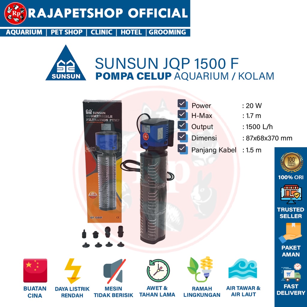 Jual ( POMPA AIR ) SUNSUN JQP 1500 F SUBMERSIBLE WATER PUMP KOLAM ...