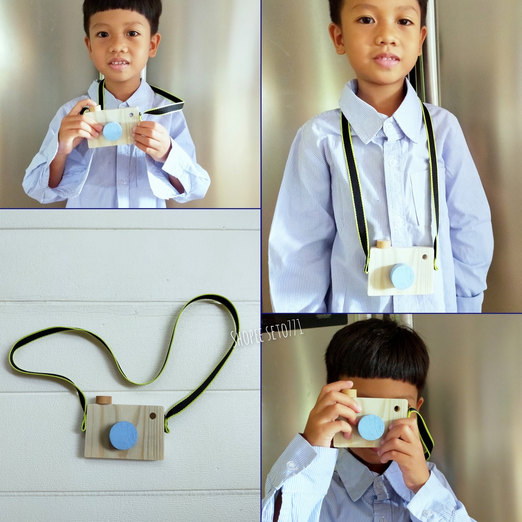 Jual Mainan Kamera Kayu Wooden Camera Toy Dengan Tali strap Simulasi ...
