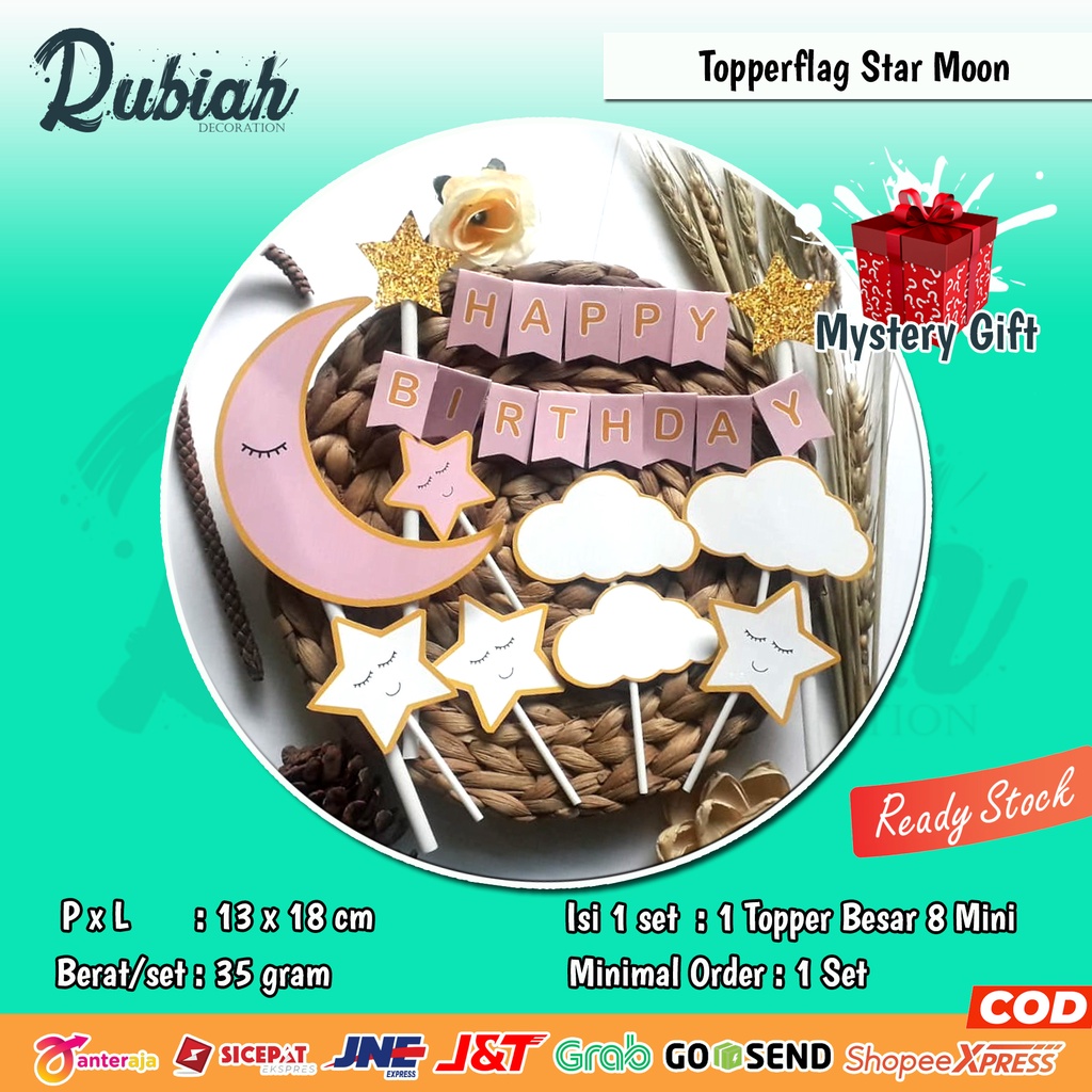 Jual Topper cake flag karakter / Hiasan kue Bulan / Tusukan kue Star ...