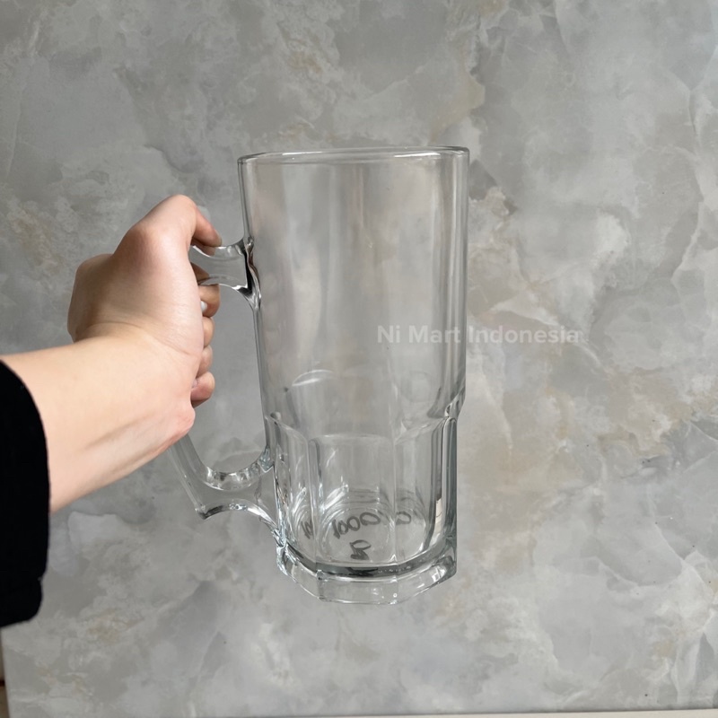 Jual Gelas Bir B-1000 Gelas Minum 1000ml Besar Kaca Jumbo Beer Gagang ...