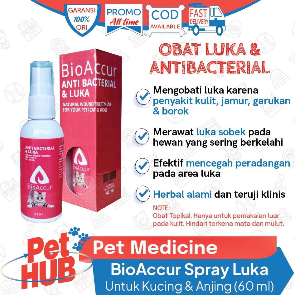 Jual Obat Luka Kucing Anjing / BioAccur Anti Bacterial & Luka Spray 60 ...