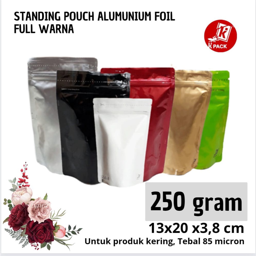 Jual PLASTIK STANDING POUCH FULL FOIL 250 GRAM | Shopee Indonesia