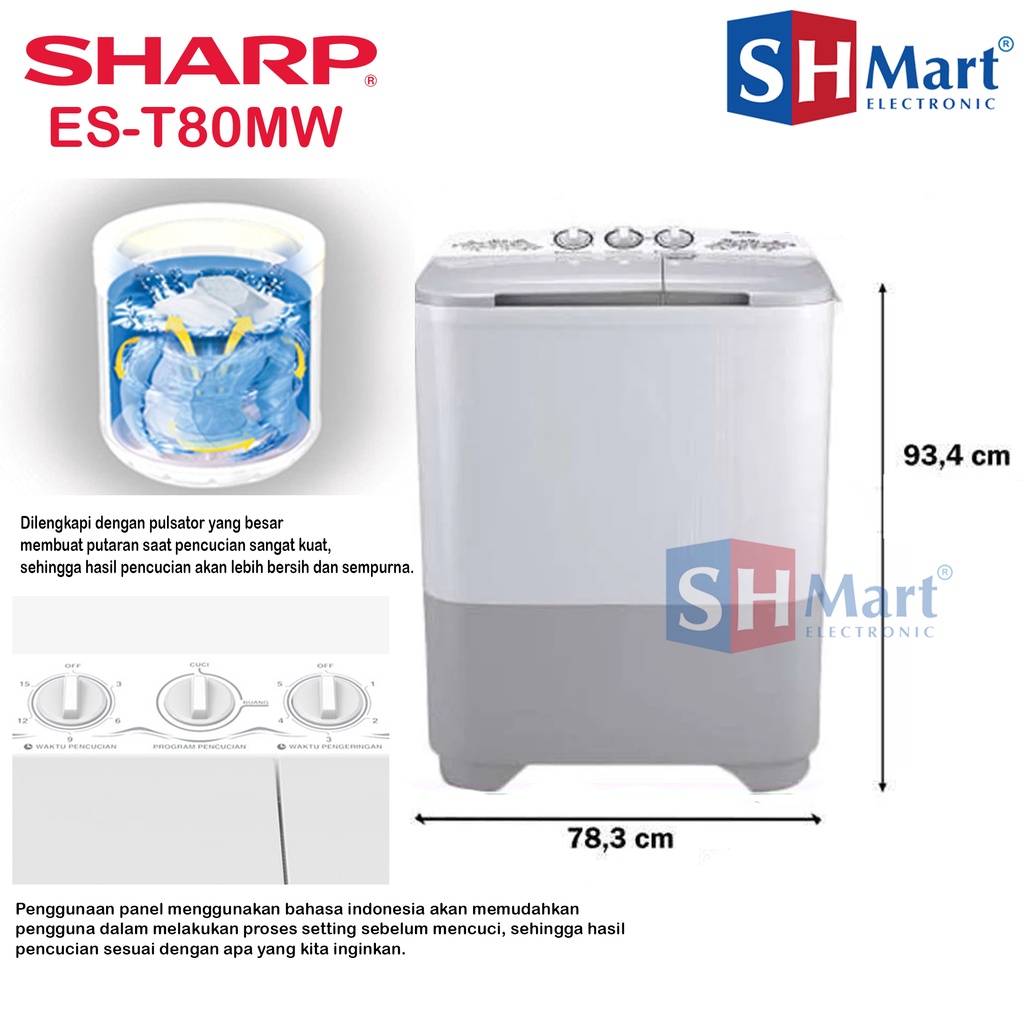 Jual MESIN CUCI SHARP 2 TABUNG EST-70MW / ES-T80MW / ES-T90MW GARANSI ...