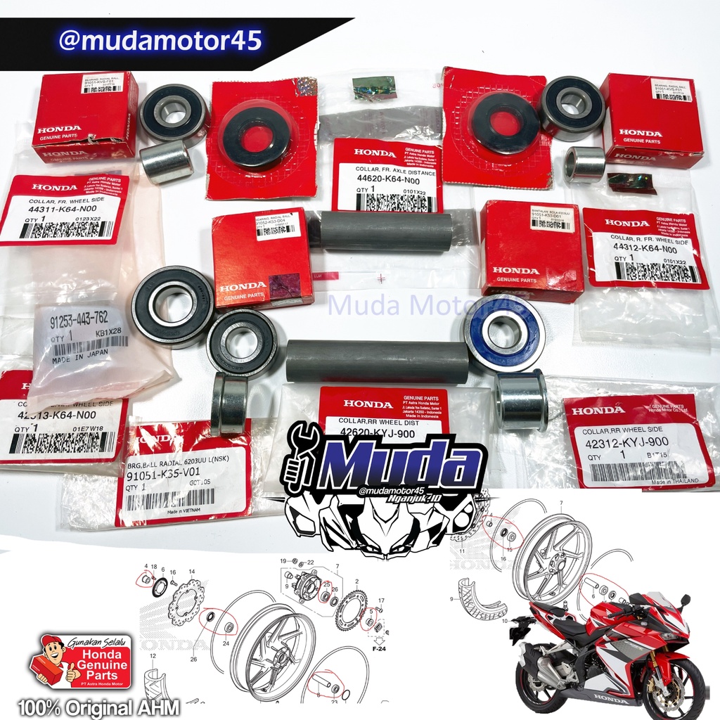 Jual BOSH RODA SET CBR250RR SEAL BEARING DEPAN BELAKANG LUAR DALAM SIL KARET LAKER LAHER LAHAR ...