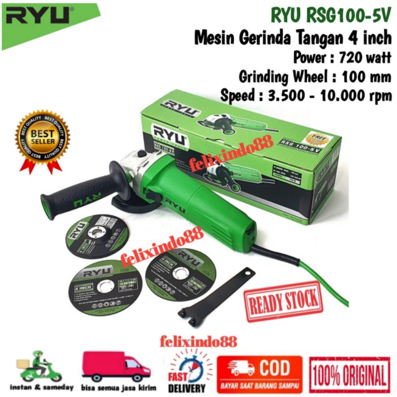 Jual Mesin Grinda Tangan RYU RSG 100-5V Gerinda Tangan Variable Speed ...
