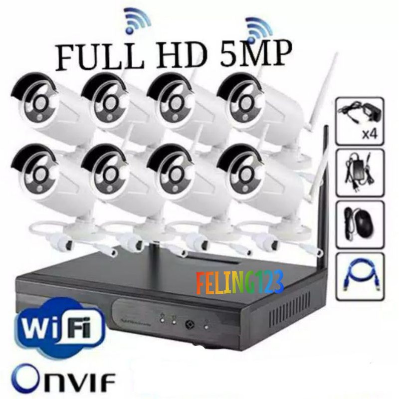Jual PAKET NVR KIT 5MP 8CH WIFI WIRELESS 8 KAMERA CCTV OUTDOOR 8CH ...