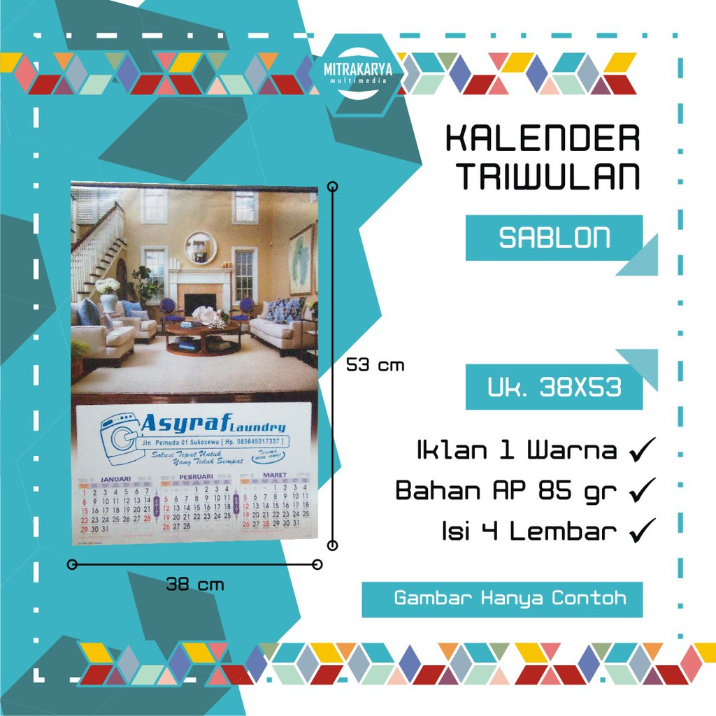 Jual Kalender Dinding Kalender Triwulan Sablon 38x53cm | Shopee Indonesia
