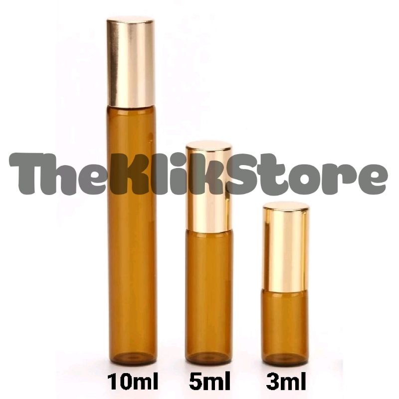 Jual Amber Glass Bottle Gold Cap Roll on Roller Ball Essential Oil 1ml 3ml 5ml 10ml Botol Kaca ...