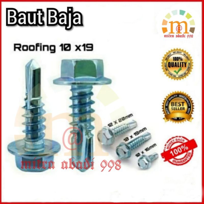 Jual Baut Baja Ringan 10 x 19 - Baut Roofing - Baut Kana - paket isi 50pcs/bks | Shopee Indonesia