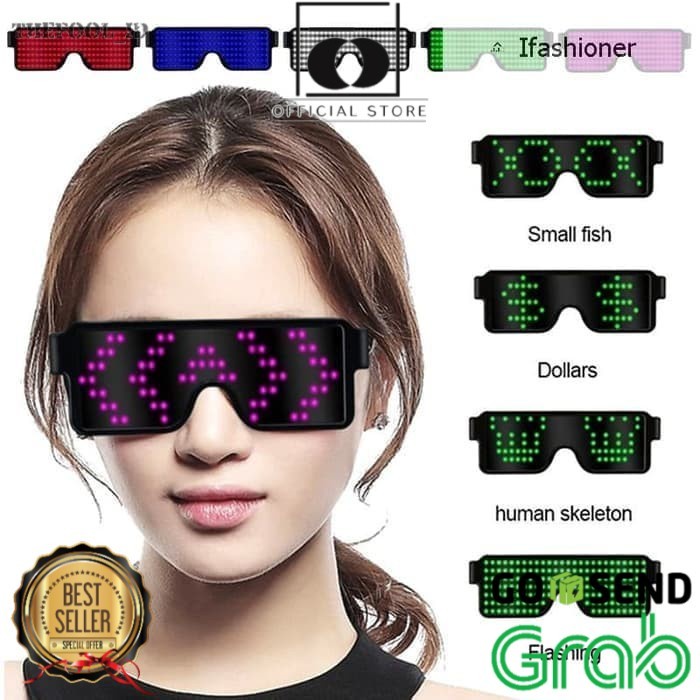 Jual Kacamata LED Virtual Fashion USB 8 Mode Flash Light Party DJ Disco ...