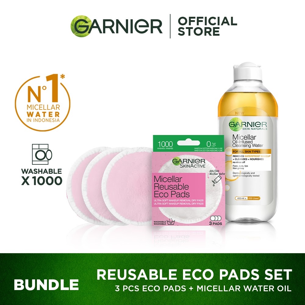Jual Garnier Micellar Reusable Eco Pads 3 pcs + Micellar Water Oil ...