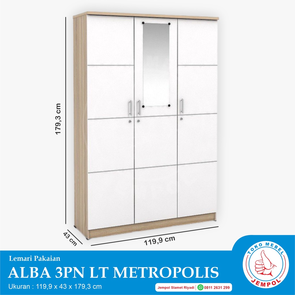 Jual Lemari Pakaian 3 Pintu/ALBA 3PN LT Gantung Gamis/Almari Baju ...