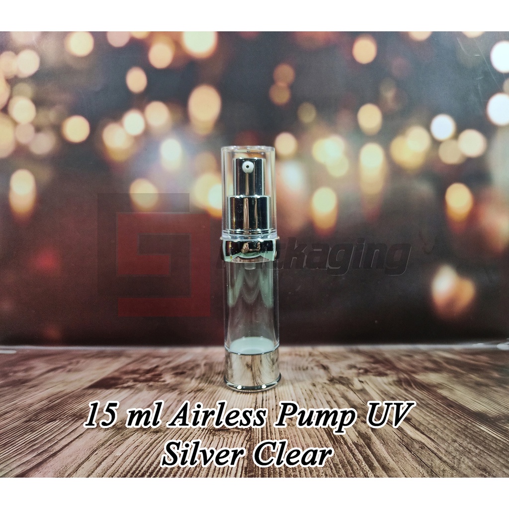 Jual 15ml botol serum / pump airless UV silver clear 15 ml | Shopee ...
