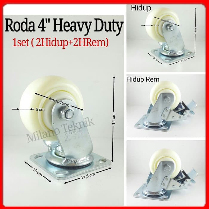 Jual Roda Troli 4" isi 4pcs (2H+2Hrem) Nilon HEAVY DUTY Nylon Ball ...