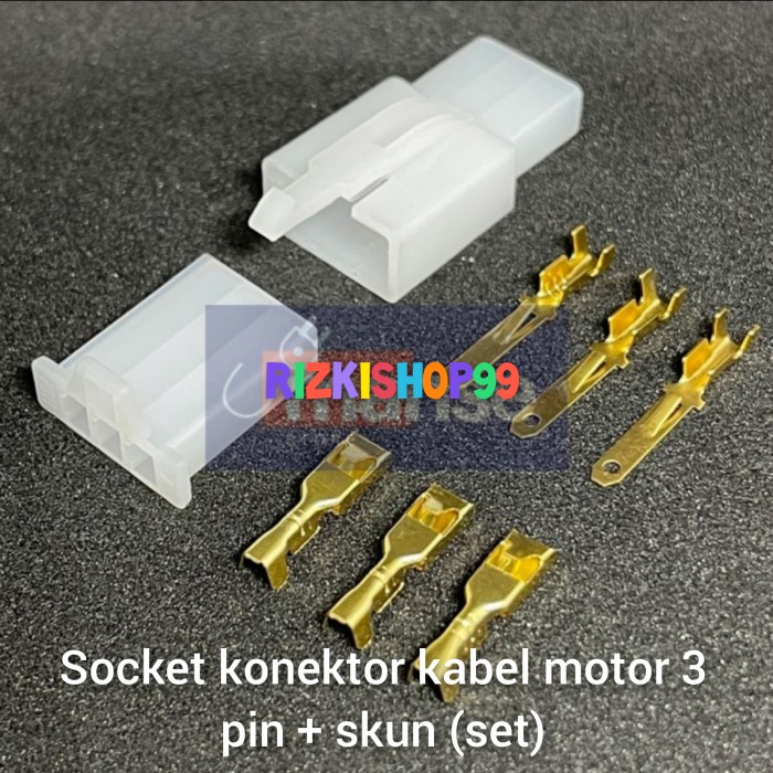 Jual socket konektor kabel motor 3 pin kecil + skun (isi 10 set ...