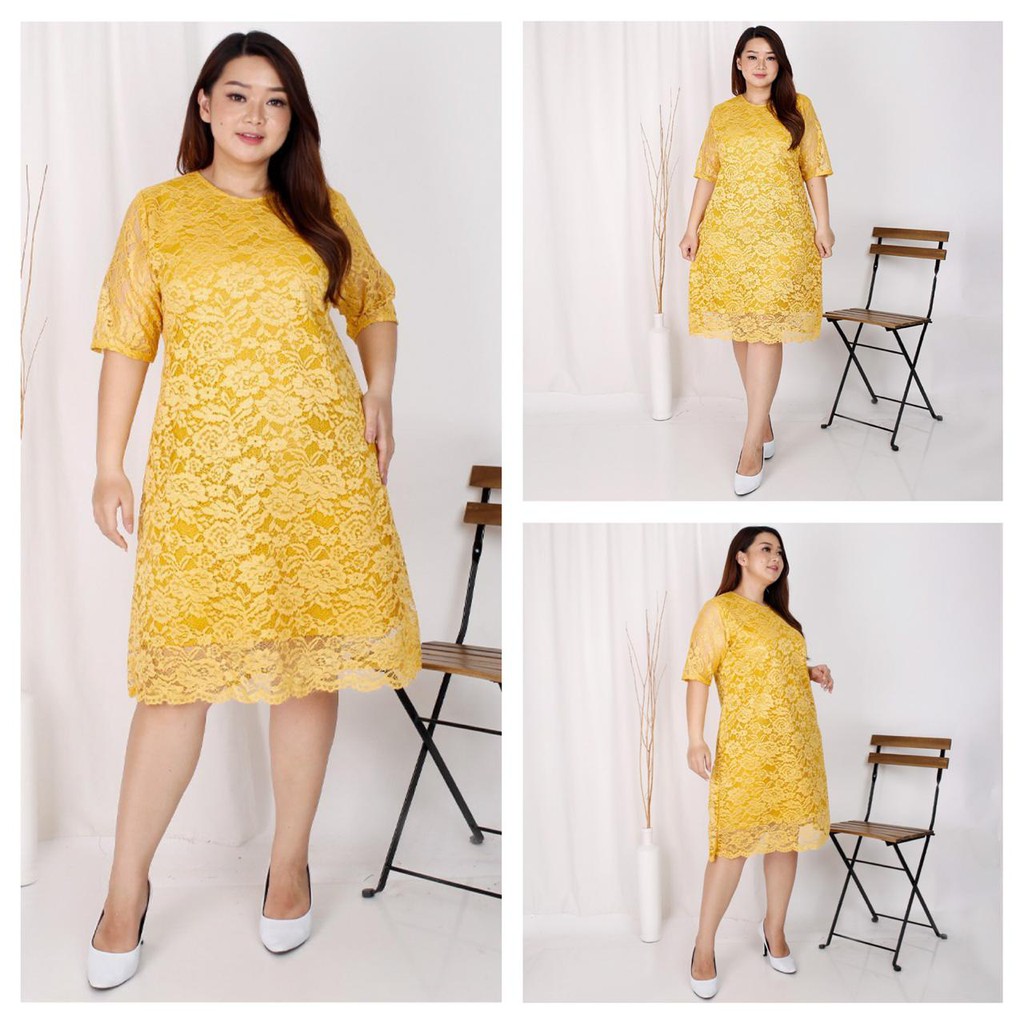 Jual (SIZE S - XXL) Dress Big Size Brukat Jumbo Dres Brokat XXL Bigsize Dress Natal Imlek ...