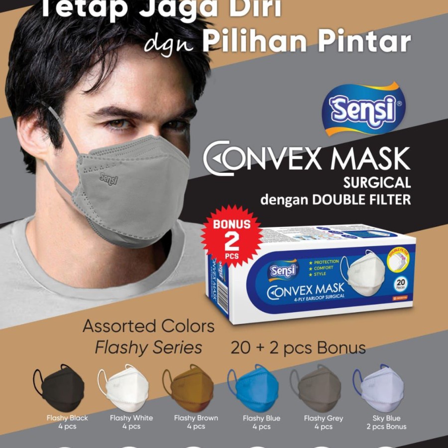 Jual Sensi Masker Convex 4Ply Flashy / Masker Muka SENSI Isi 20 Pcs 4 ...