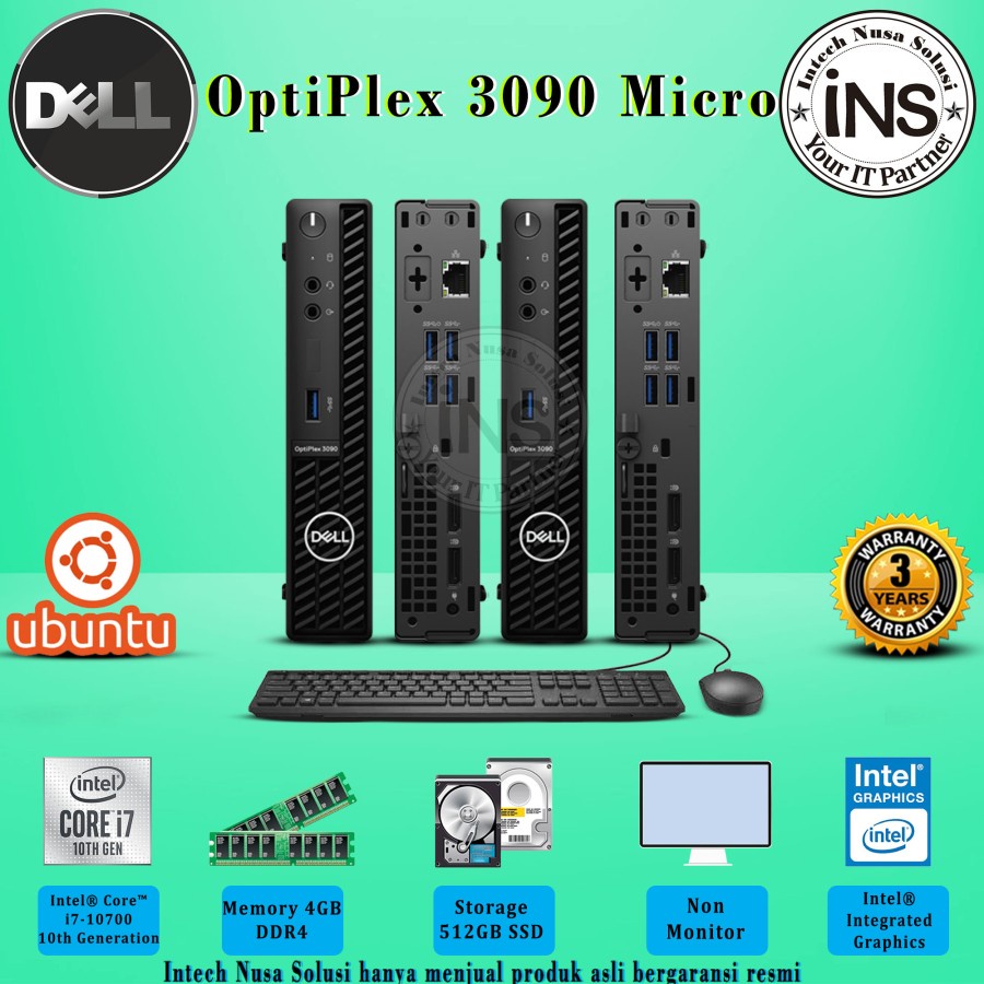 Jual CPU DELL OptiPlex 3090 Micro i7-10700 4GB 512GB SSD DOS 3YR ...