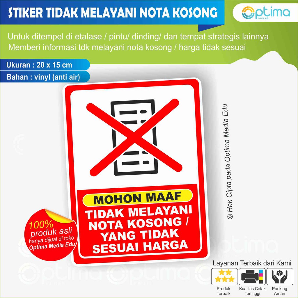 Jual STIKER TIDAK MELAYANI NOTA KOSONG ATAU TIDAK SESUAI HARGA | Shopee ...