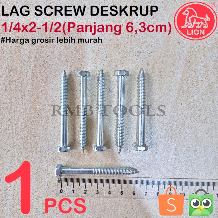 Jual 1/4x2-1/2" LAG SCREW DESKRUP DESK SKRUP GALVANIS BRAND MOON LION ...