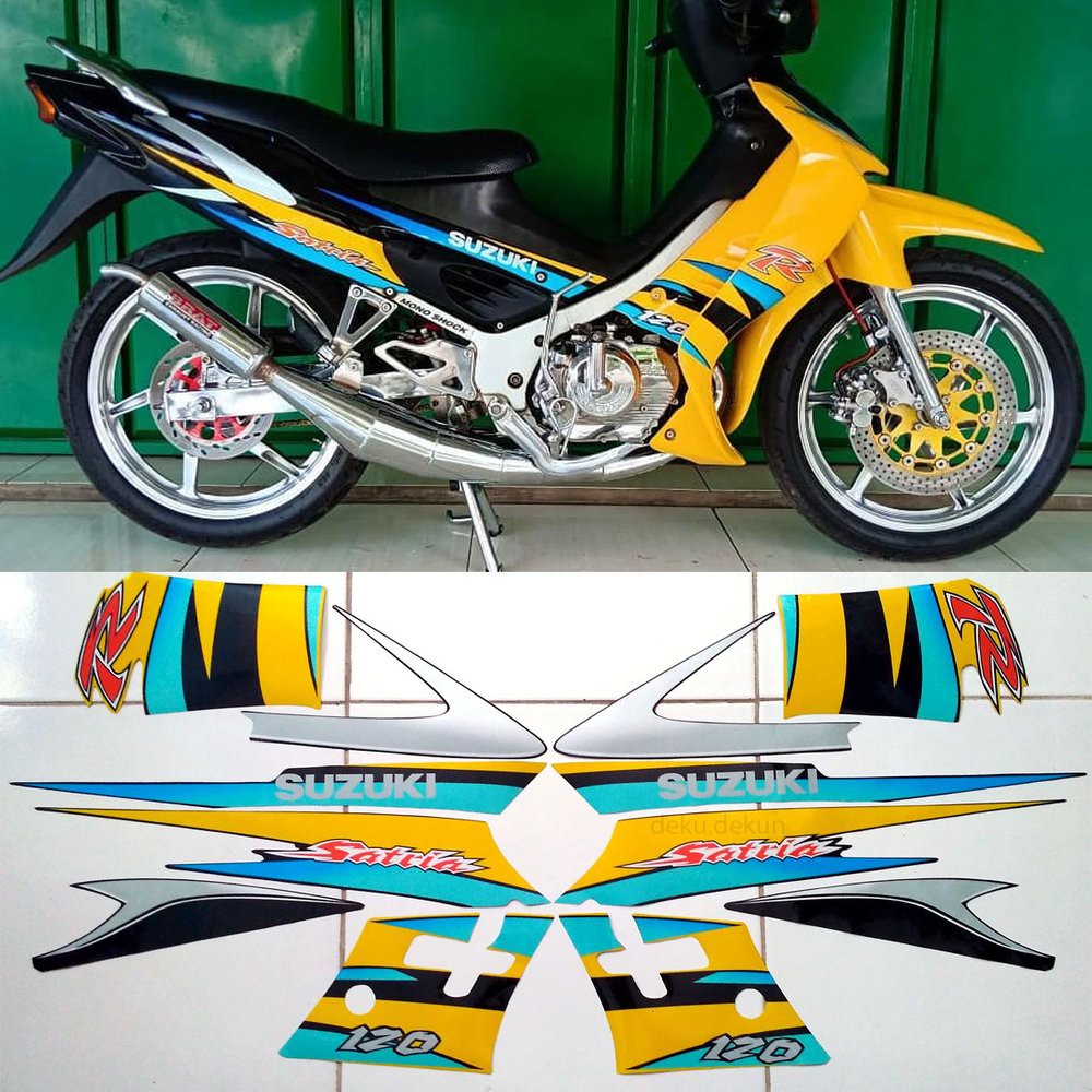 Jual Striping Stiker Satria Hiu Lscm kuning hitam Printing Tahan Vernis ...
