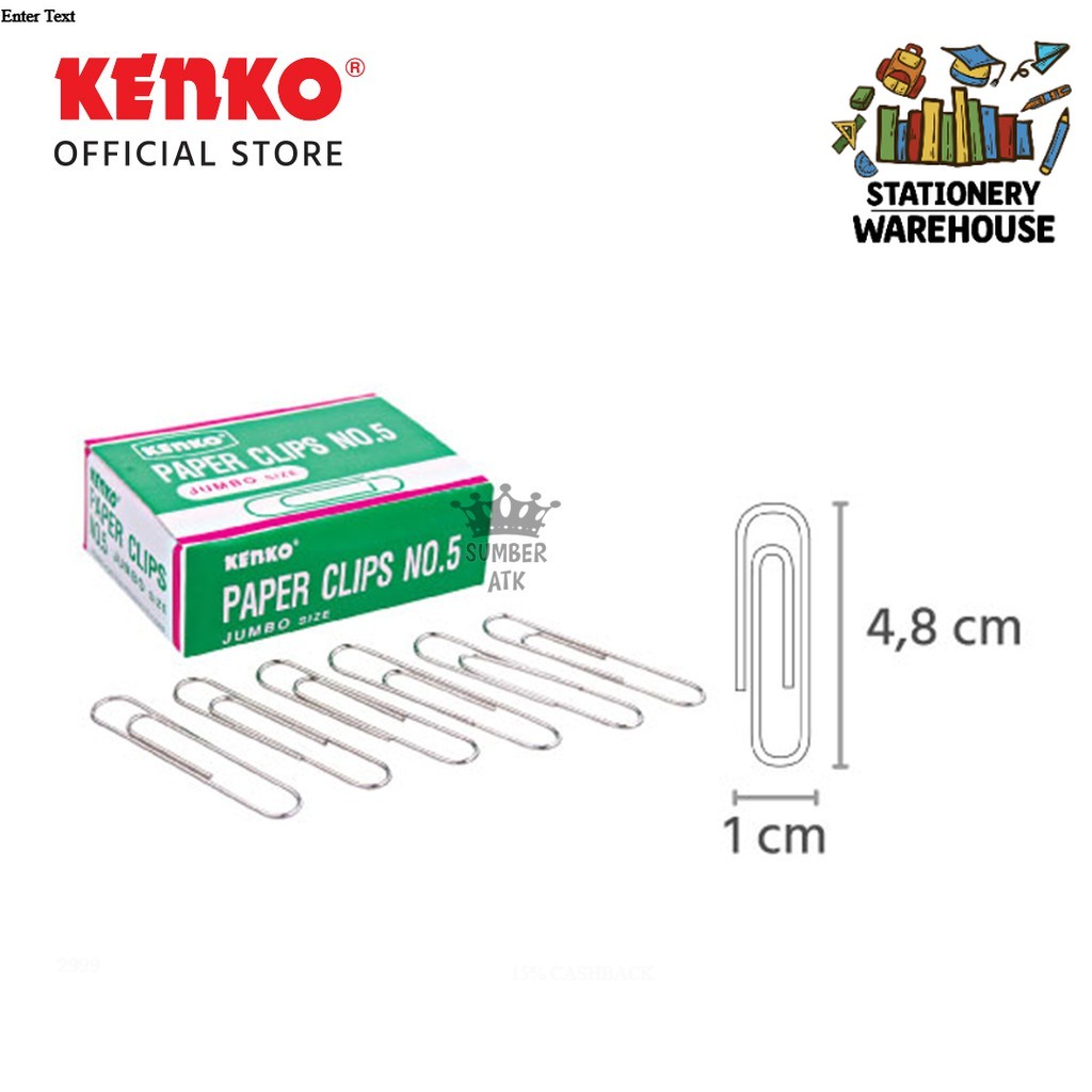 Jual PAPER CLIP JUMBO KENKO No. 5 / KLIP KERTAS JUMBO ( Besar ) - 1 Box ...