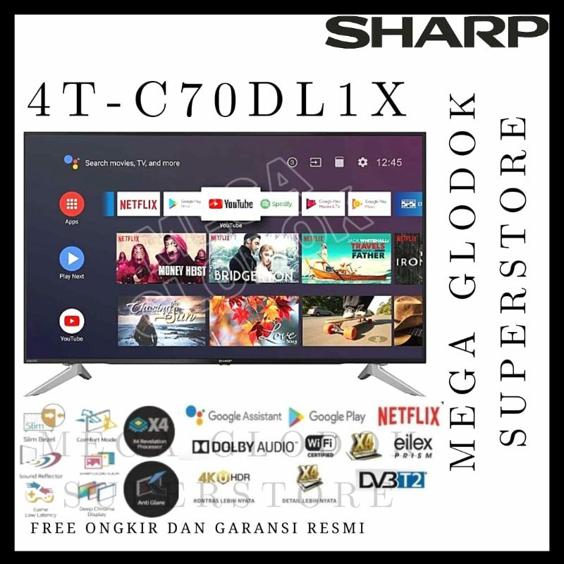 Jual SHARP 4T-C70DL1X UHD 4K ANDROID TV 70 INC 4T C70DL1X | Shopee Indonesia