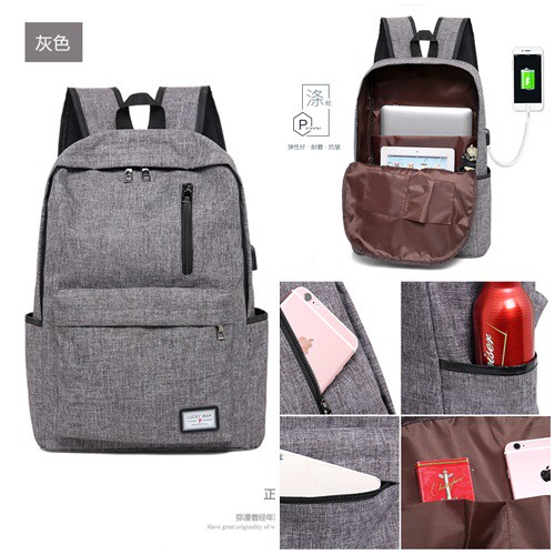 Jual B6105-gray Tas Ransel Import ( Ada Colokan Power Bank ) | Shopee ...