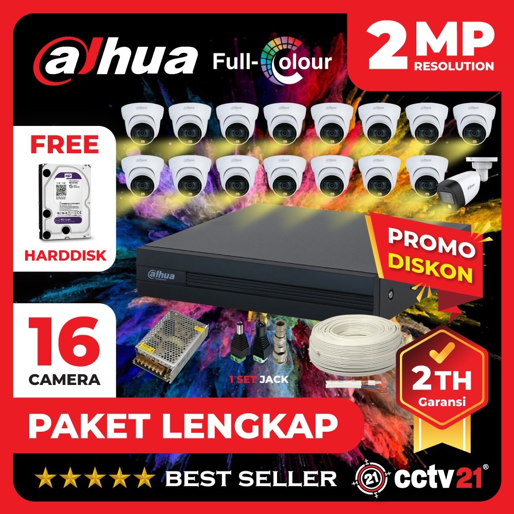 Jual Paket CCTV DAHUA 16CH FULL COLOR Colorvu 2MP 16 Channel Kamera Komplit Lengkap | Shopee ...