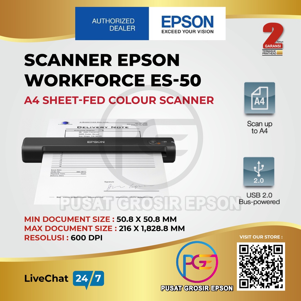 Jual Scanner Epson WorkForce ES-50 ES 50 ES50 sheetfed document scanner pengganti DS30 ORIGINAL ...