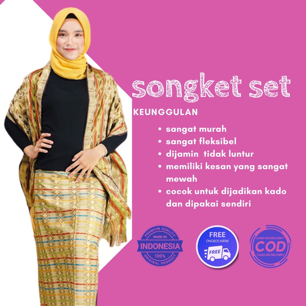 Jual Kain Songket Khas Palembang Set Warna Coklat Siap Pakai | Shopee ...
