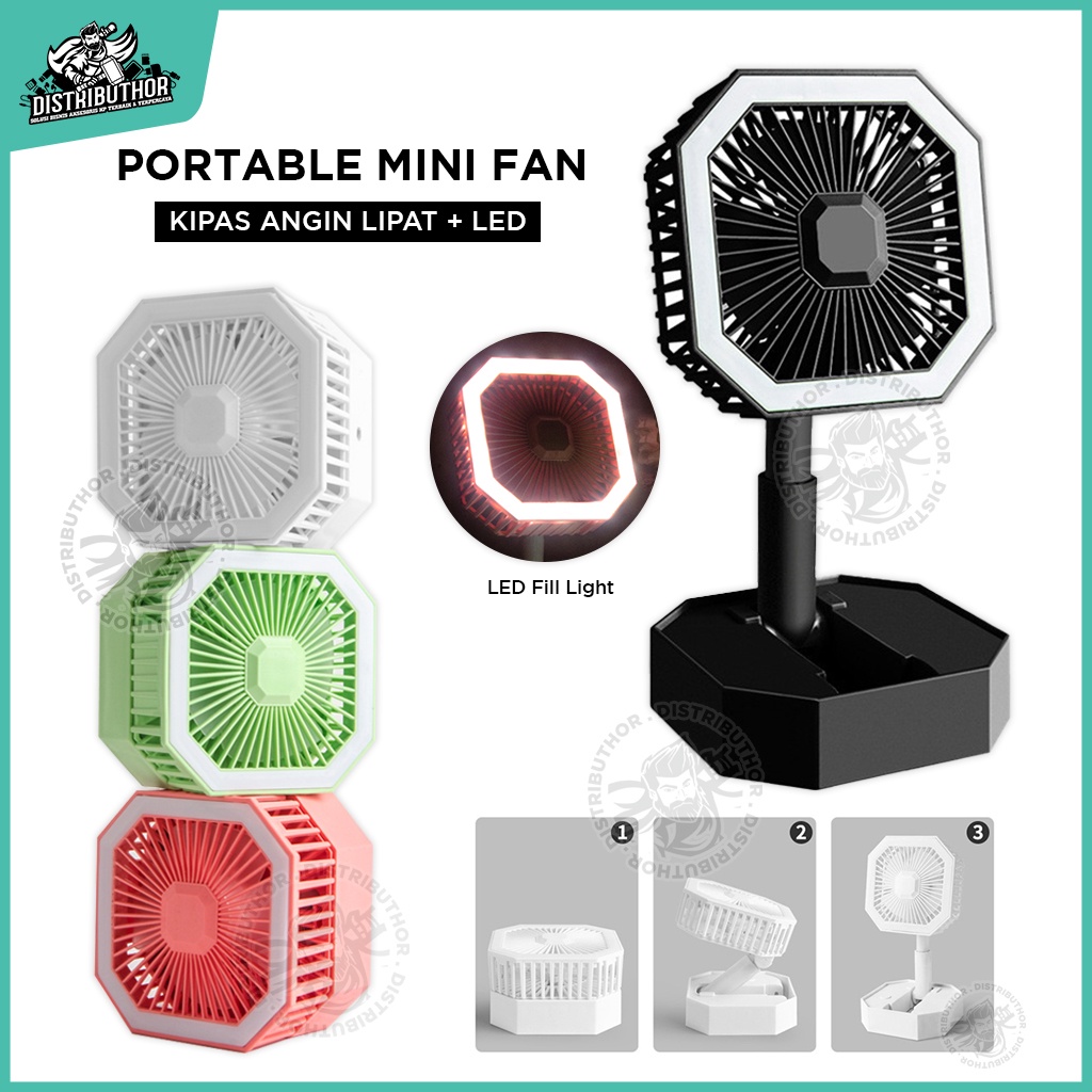 Jual Kipas Angin Portable 2 IN 1 kotak Lipat LED Mini Fan kecil ...