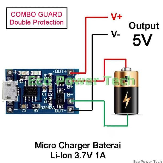 Jual Modul TP4056 03962A 1A Combo Micro USB Charger 18650 Li-Ion ...