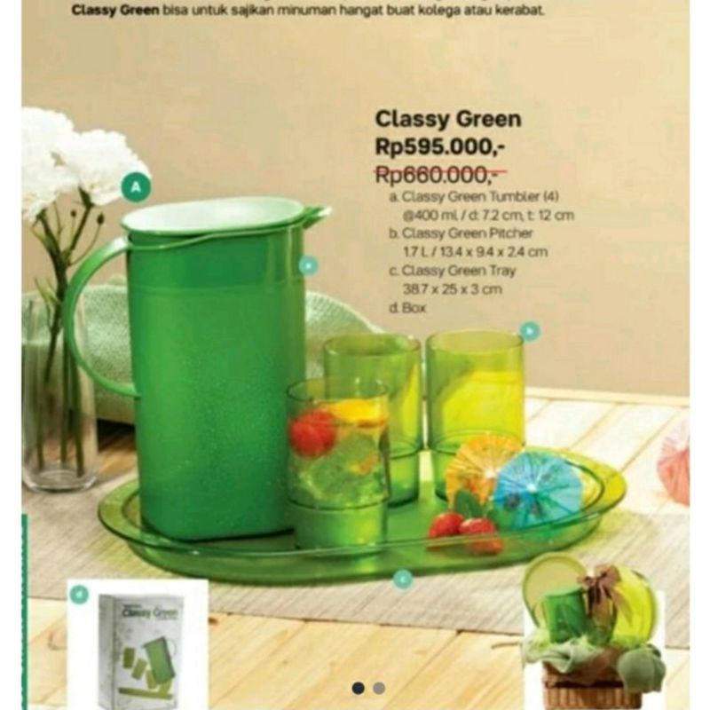 Jual Tupperware Classy Green Collection (6pcs) 4 cangkir 1 cerek 1 ...