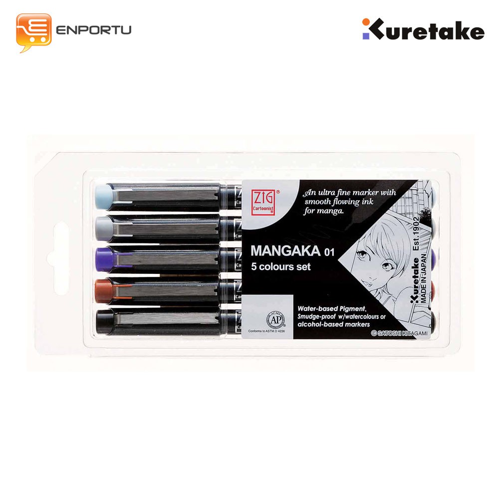 Jual Kuretake Zig Cartoonist Mangaka Outline Pen 0.1 mm Set 5 Warna ...
