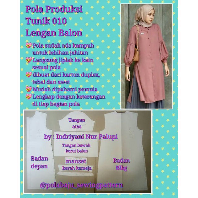 Jual POLA PRODUKSI TUNIK 010 - Pola Tunik lengan balon - Pola Baju - Pola Instan | Shopee Indonesia