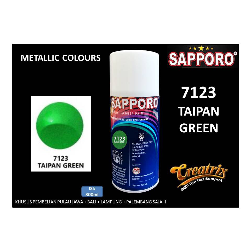 Jual Cat Semprot TAIPAN GREEN 7123 HIJAU Sapporo Spray Pylox Pilox 300 ...