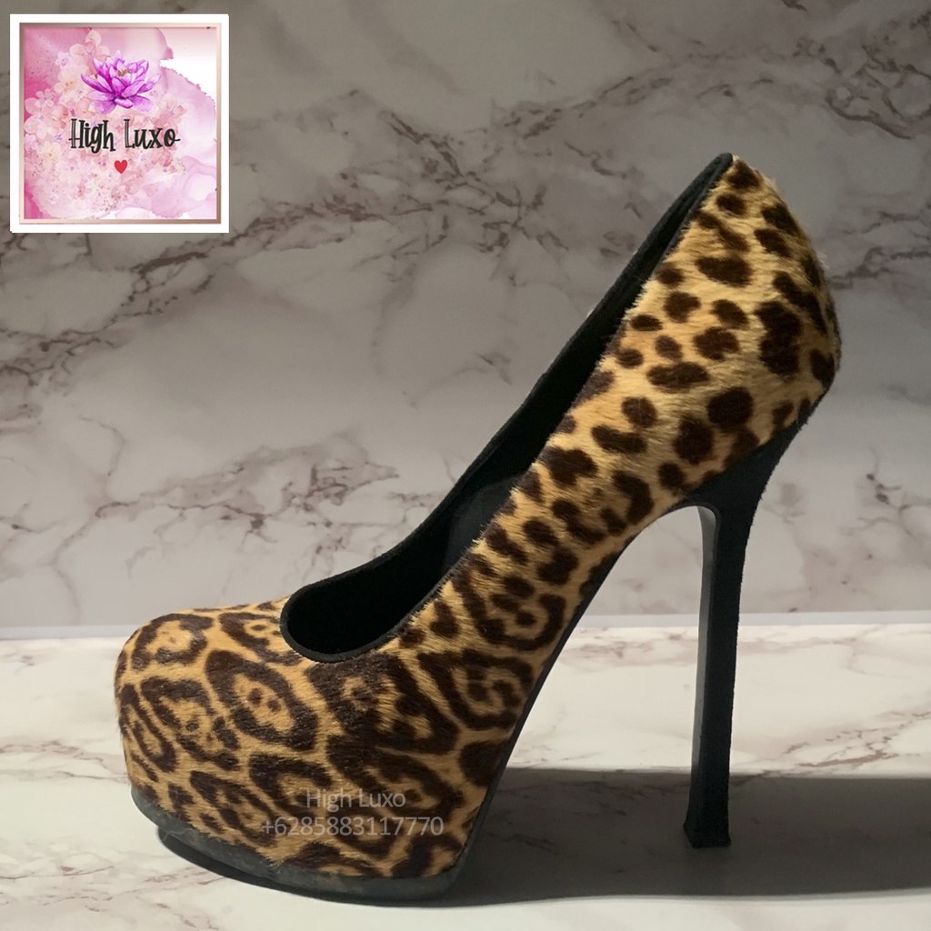 Jual YVES SAINT LAURENT Leopard Tribute Two Pumps YSL Size 37 Pony Hair ...