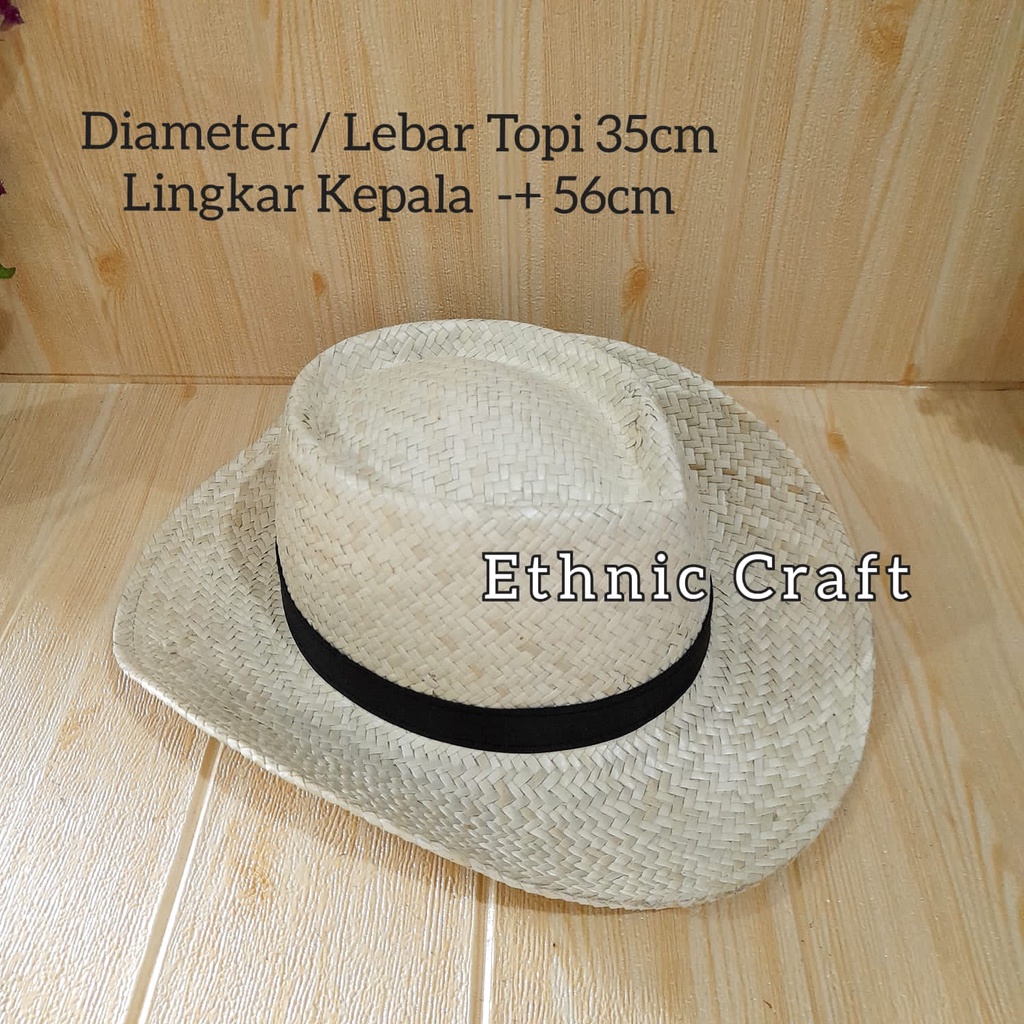 Jual TOPI PANDAN KOBOI CETAK / TOPI ANYAMAN PRIA / TOPI PANTAI / TOPI ...