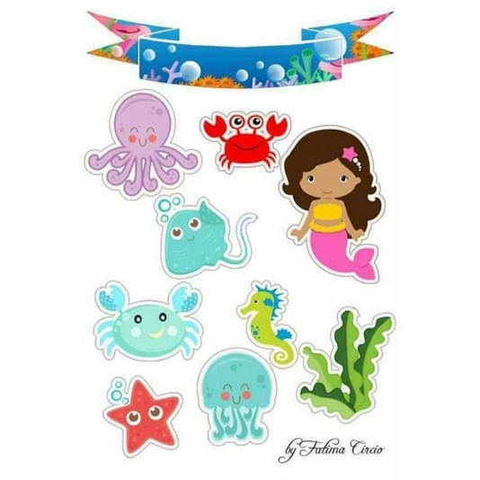 Jual Topper Cake Custom Ucapan Nama tema Binatang Laut dan Mermaid ...