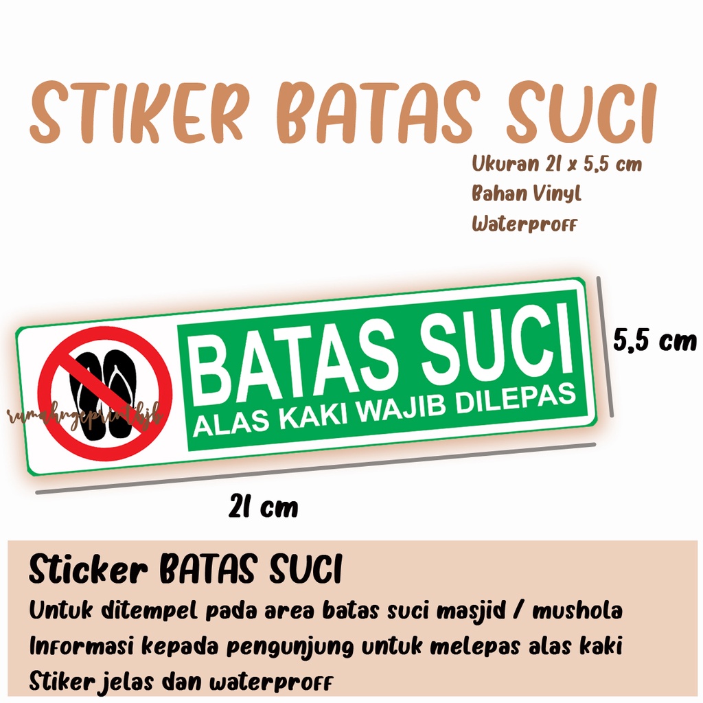 Jual 21 X 5,5 CM STIKER STICKER BATAS SUCI UNTUK MASJID - MUSHOLA HIJAU ...