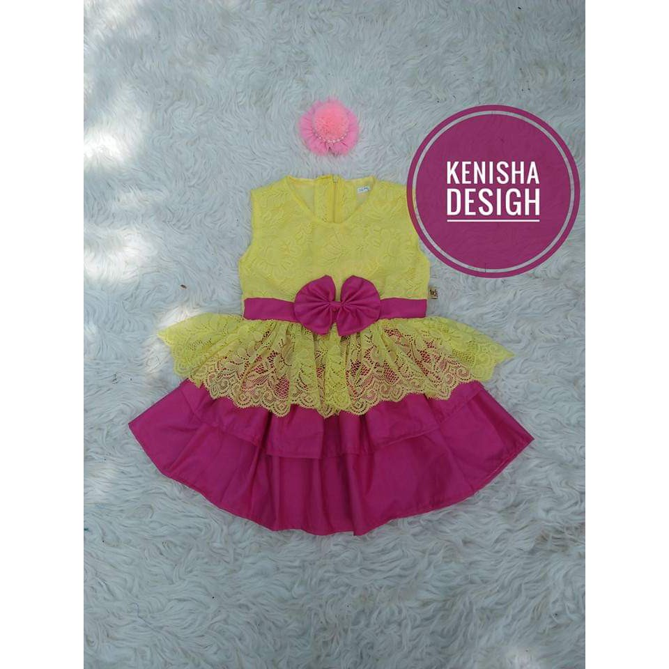 Jual KENISHA DRESS KIDS USIA 6-7 TAHUN WARNA KUNING COMBI FUSIA (Ready ...