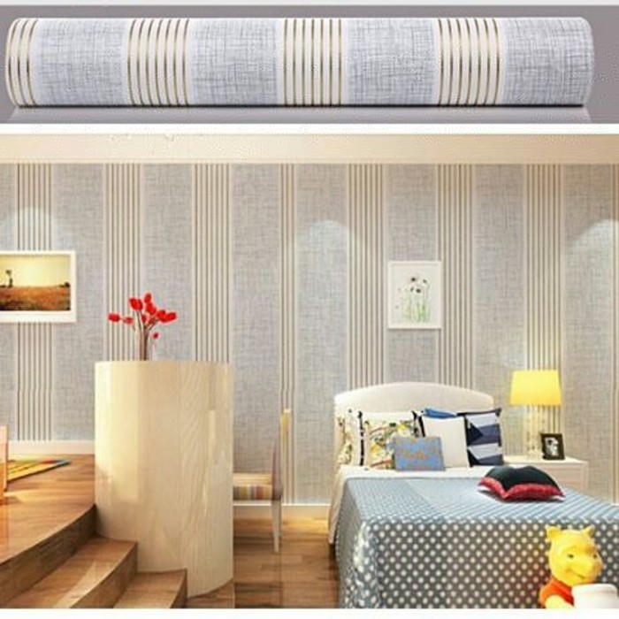 Jual Wallpaper sticker dinding Dinding motif Garis abu stripe gold ...
