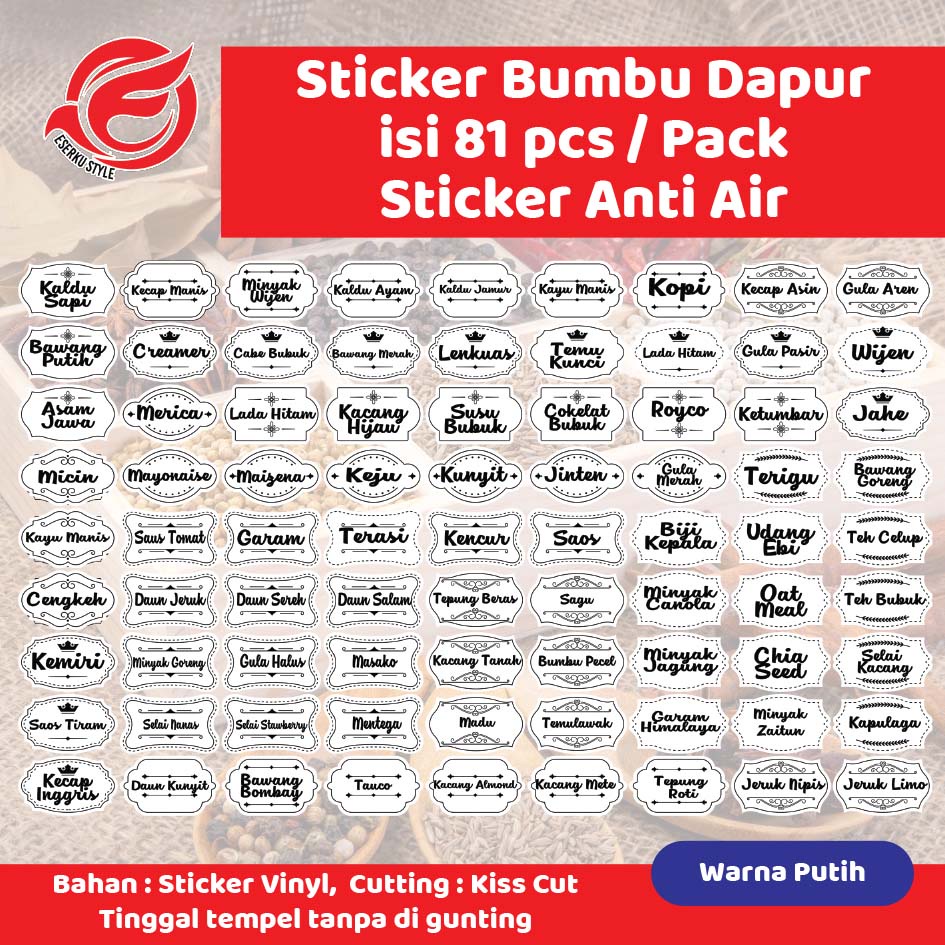 Jual (ISI 81PCS) STIKER LABEL NAMA BUMBU DAPUR UKURAN 5X3CM STICKER ...