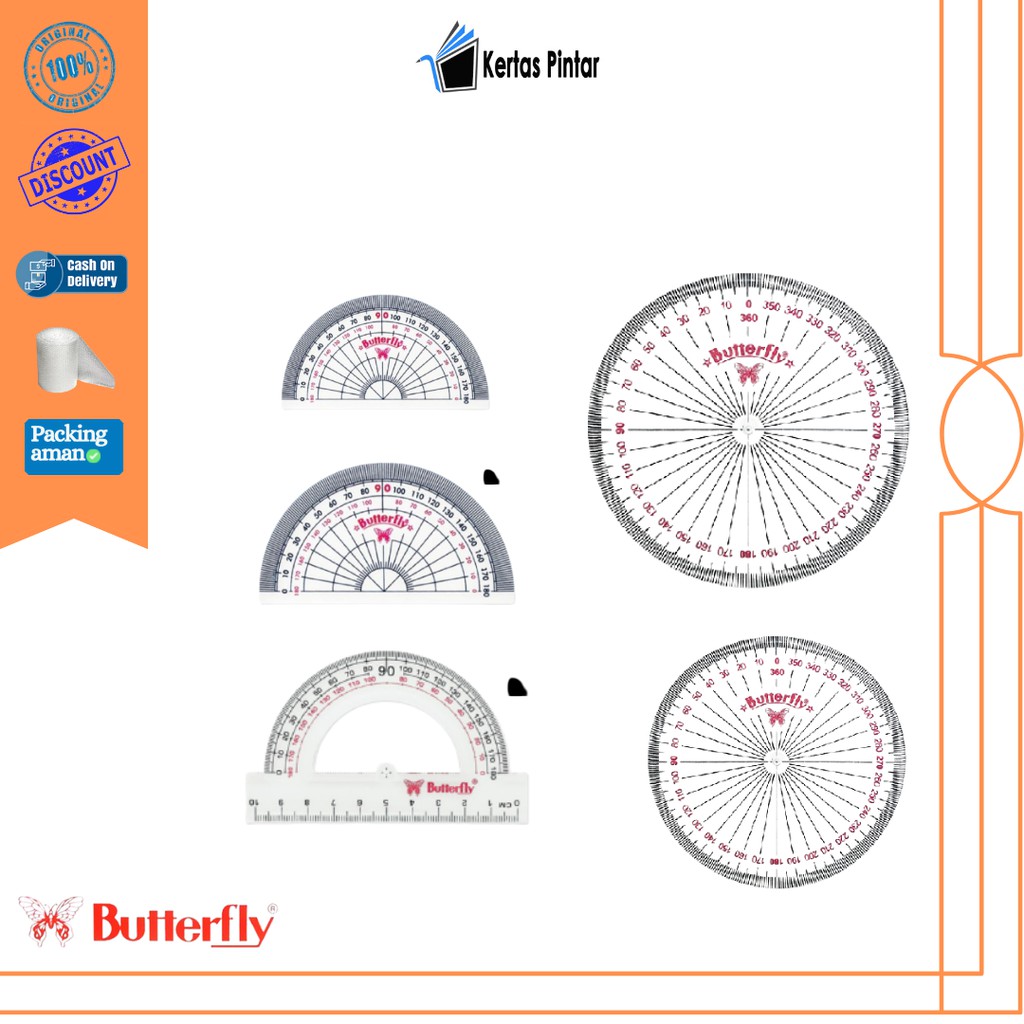 Jual BUSUR BUTTERFLY 180 360 DERAJAT BULAT 1/2 LINGKARAN PROTRACTOR ...