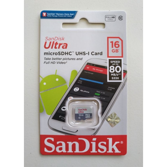 Jual SanDisk Ultra MicroSD microSDHC UHS-I Class 10 16GB 80MB/s (NON ...