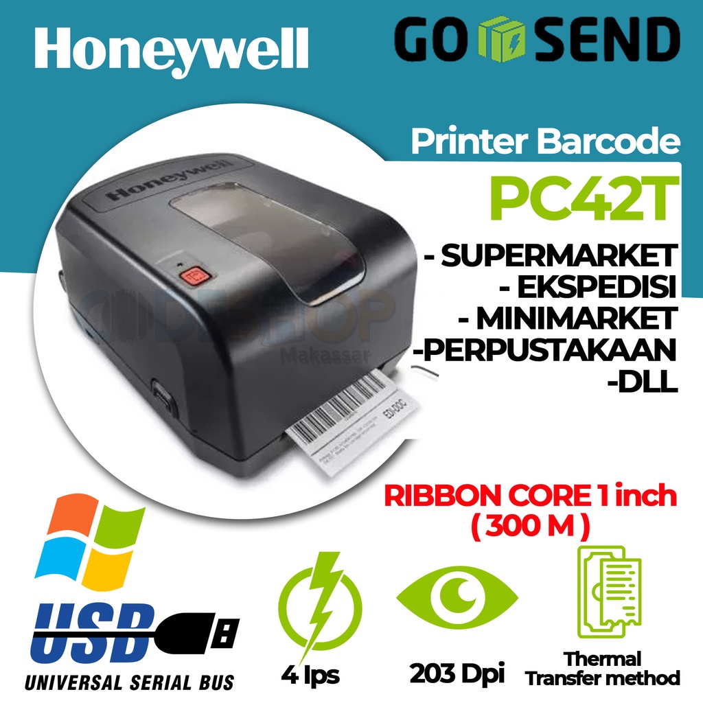 Jual Printer Barcode Honeywell PC42T+ Cetak Label USB & LAN 300 DPI | Shopee Indonesia
